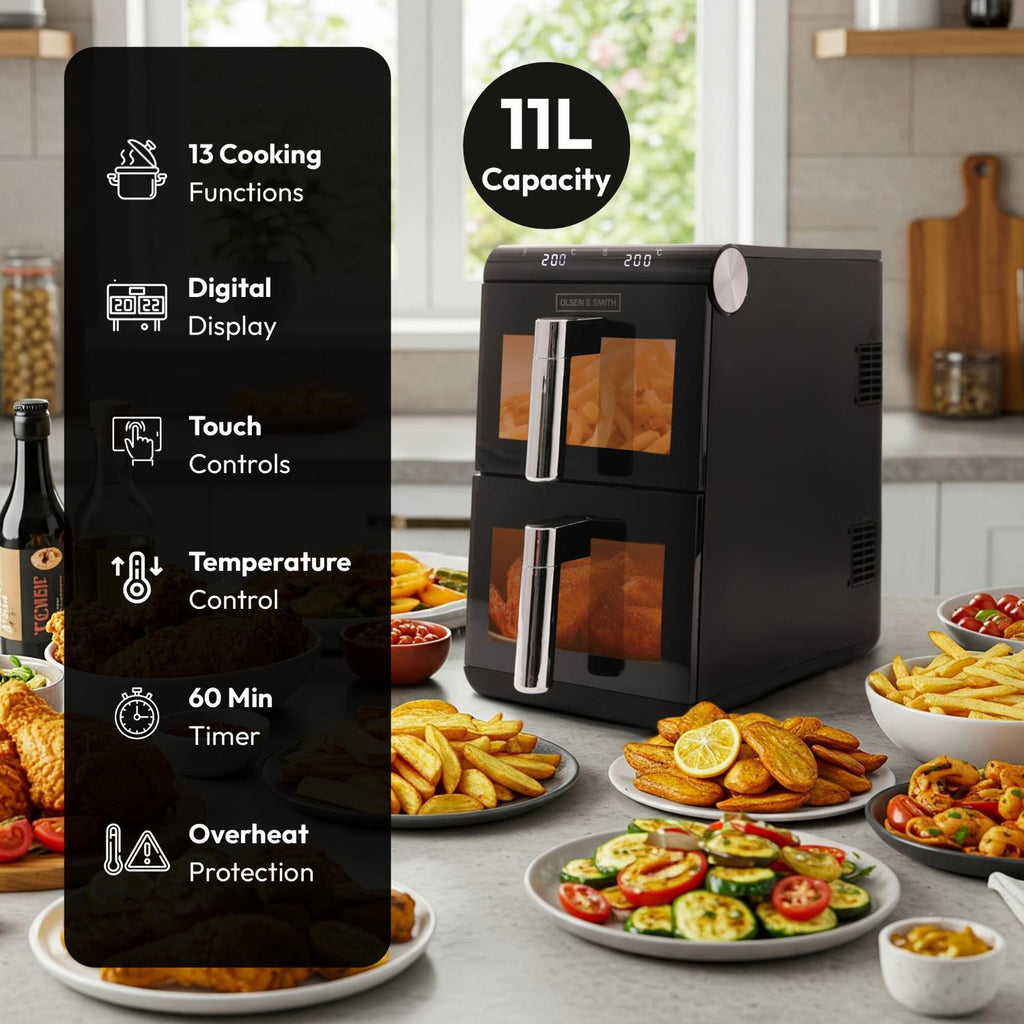 Olsen & Smith Double Stack 2-Drawer Dual Zone 11L Digital Air Fryer ...