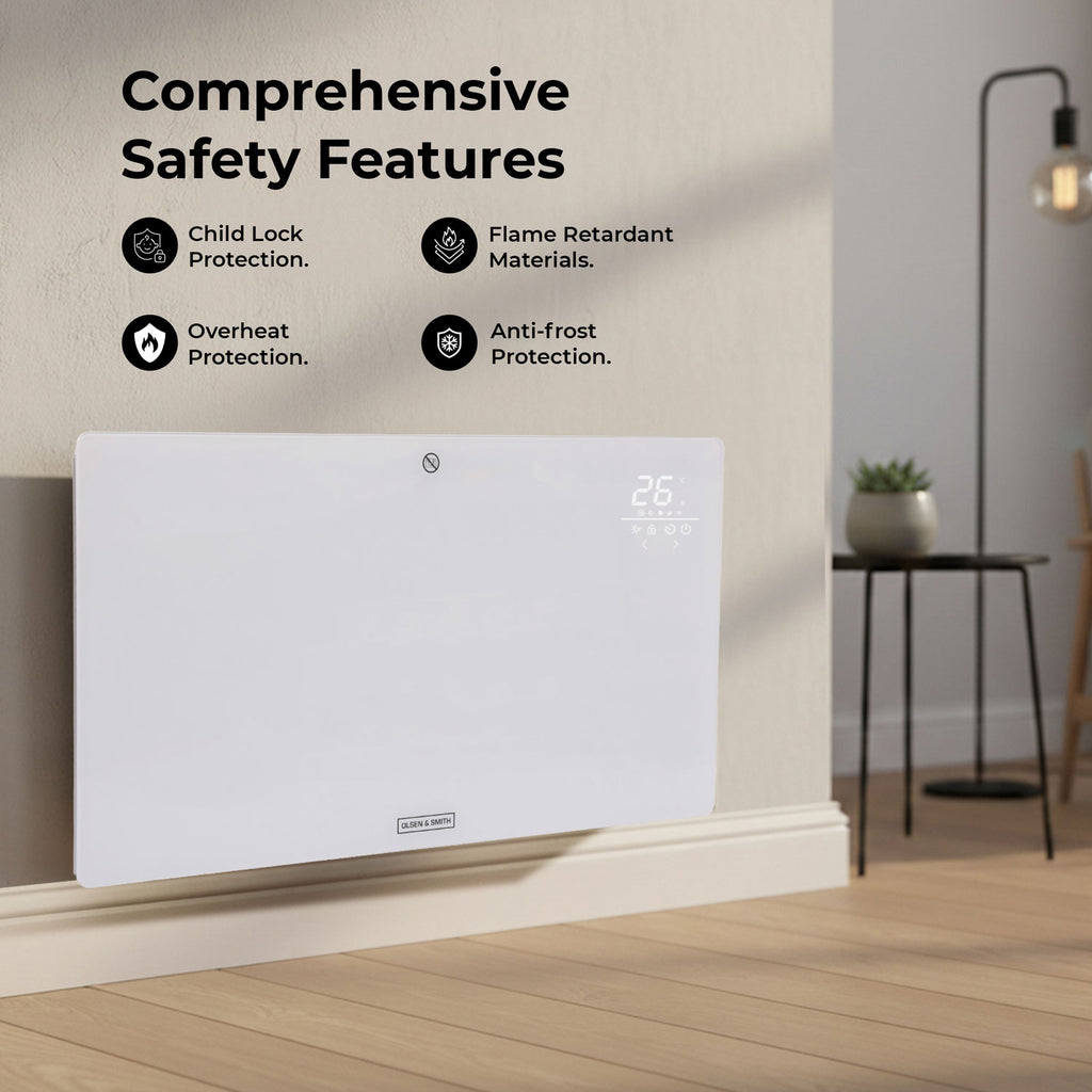 Olsen & Smith 2.5kW Smart Glass Panel Heater with WiFi App – Packed ...