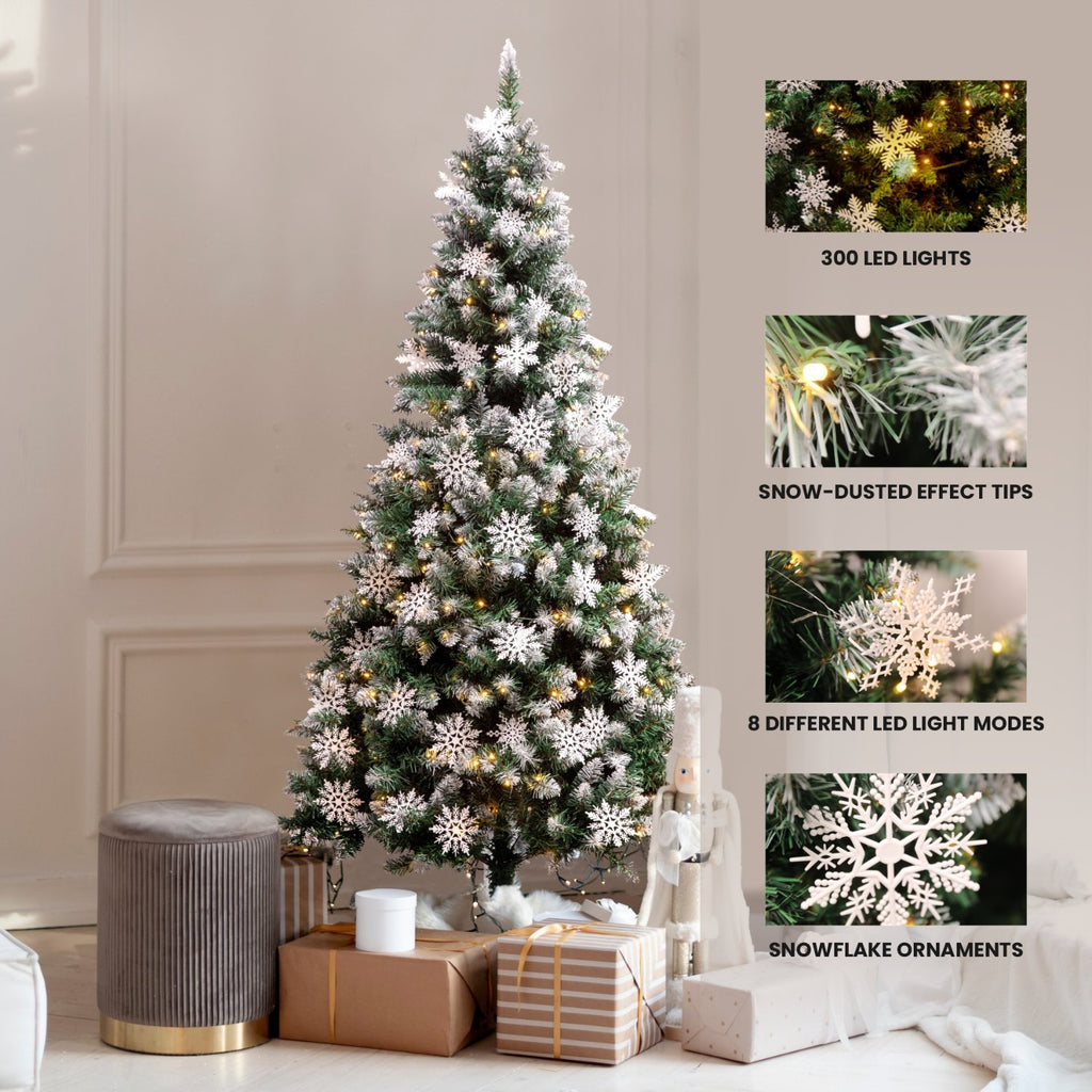 Olsen & Smith 6ft Snowy Pre Lit Christmas Tree with 300 LEDs – Packed ...
