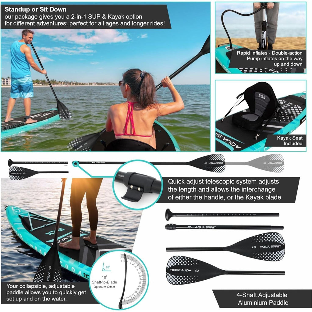 Aqua Spirit Barracuda iSUP Inflatable Stand Up Paddle Board 2025, 10'6 ...