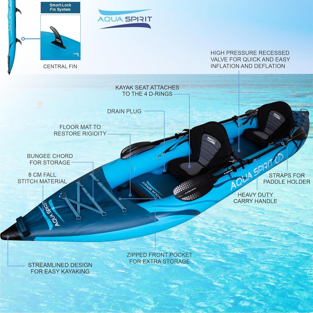 Aqua Spirit Inflatable Kayak, 10'5”/13’5”/1 or 2 Person Complete Kayak ...