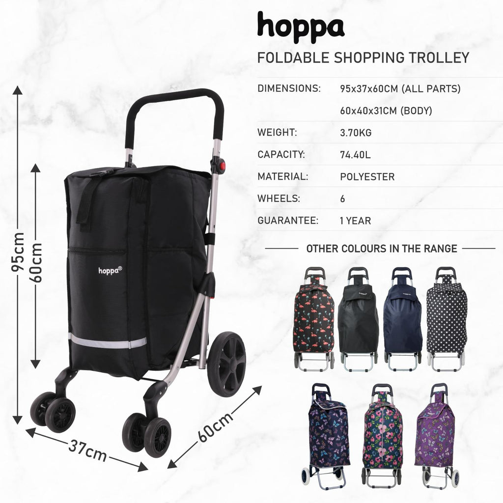 Hoppa 74L Expandable Lightweight Shopping Trolley 2024 model, Hard Wea ...