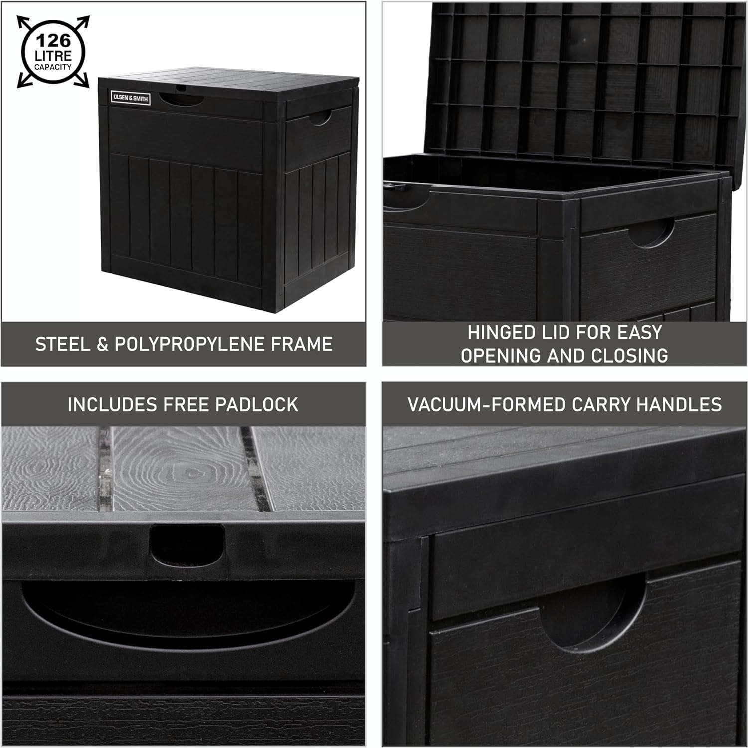 Olsen & Smith 126L Capacity Outdoor Garden Plastic Storage Box Small B – Packed Direct UK