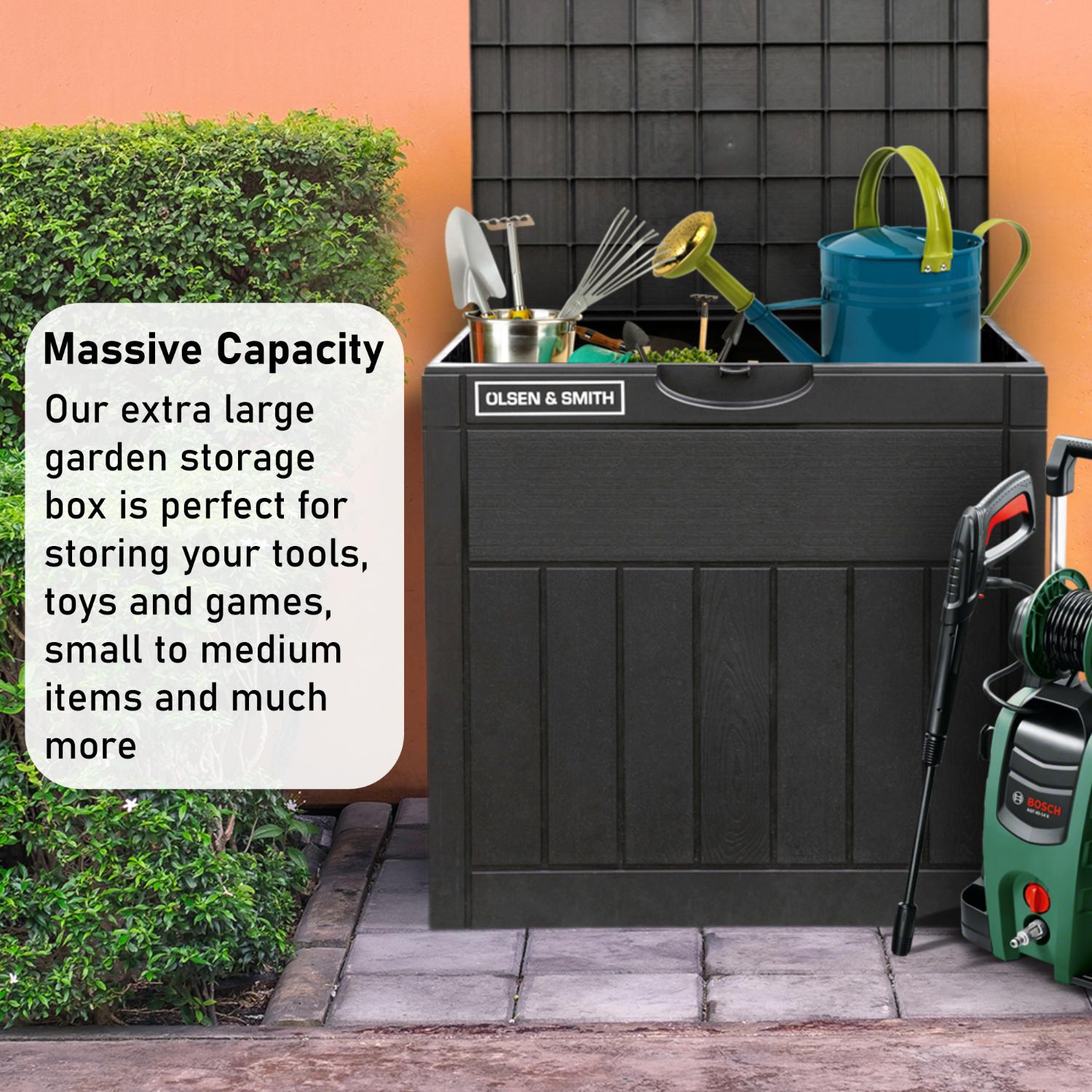 Olsen & Smith 126L Capacity Outdoor Garden Plastic Storage Box Small B ...