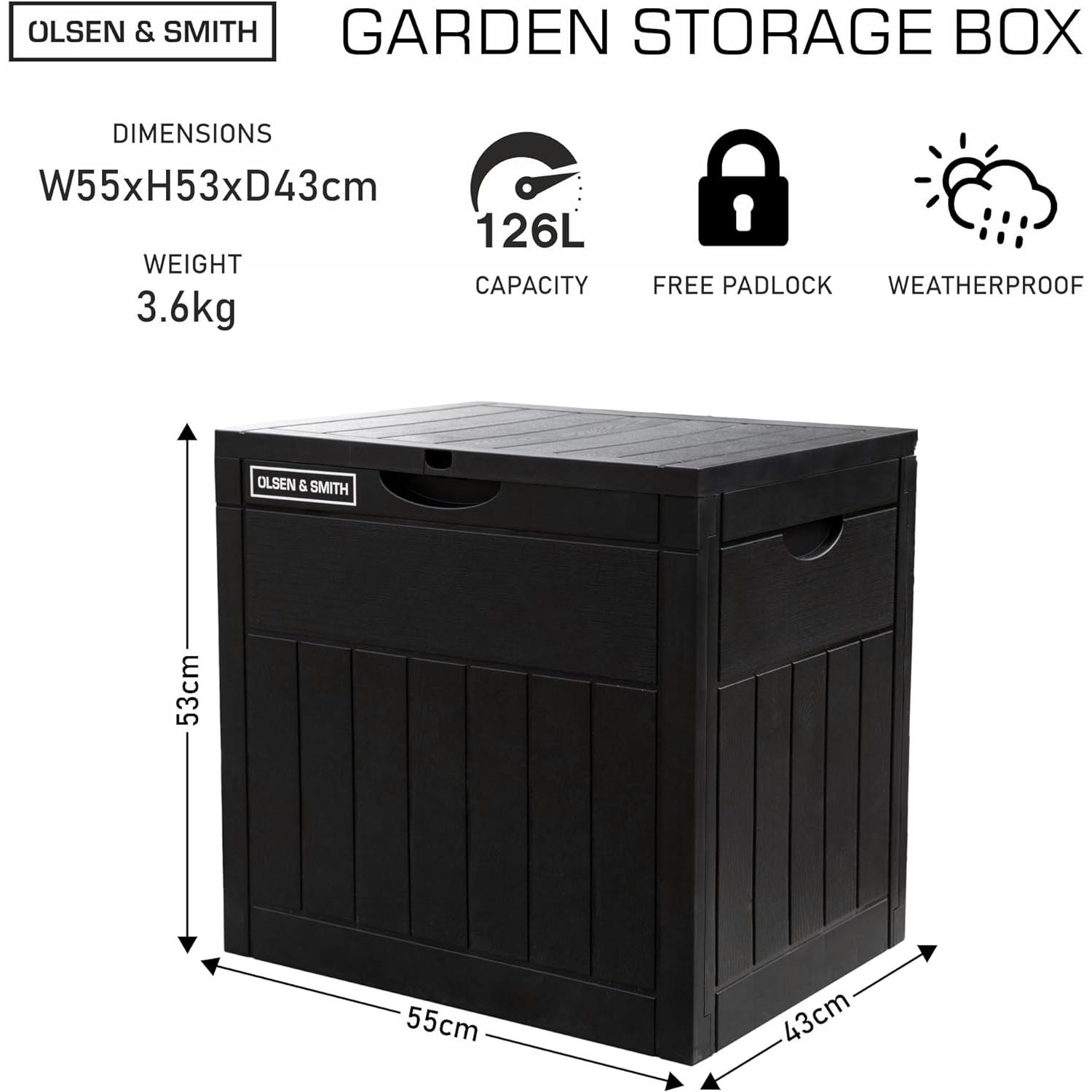 Olsen & Smith 126L Capacity Outdoor Garden Plastic Storage Box Small B – Packed Direct UK