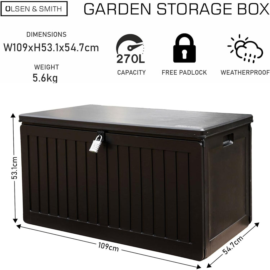 Olsen & Smith 270L MASSIVE Capacity Outdoor Garden Storage Box With Pa ...