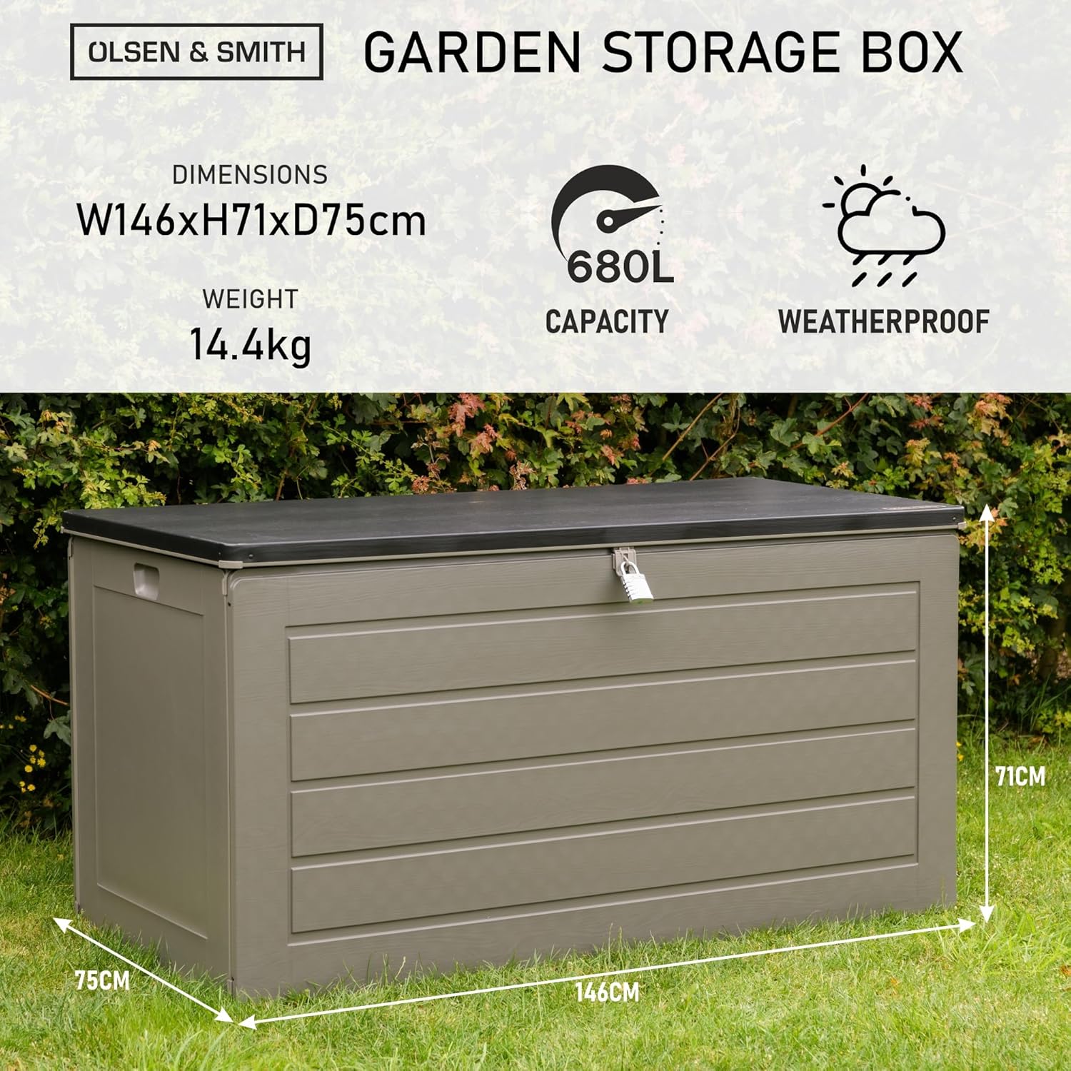 Olsen & Smith 680L/830L MASSIVE Capacity Outdoor Garden Storage Box Pl ...