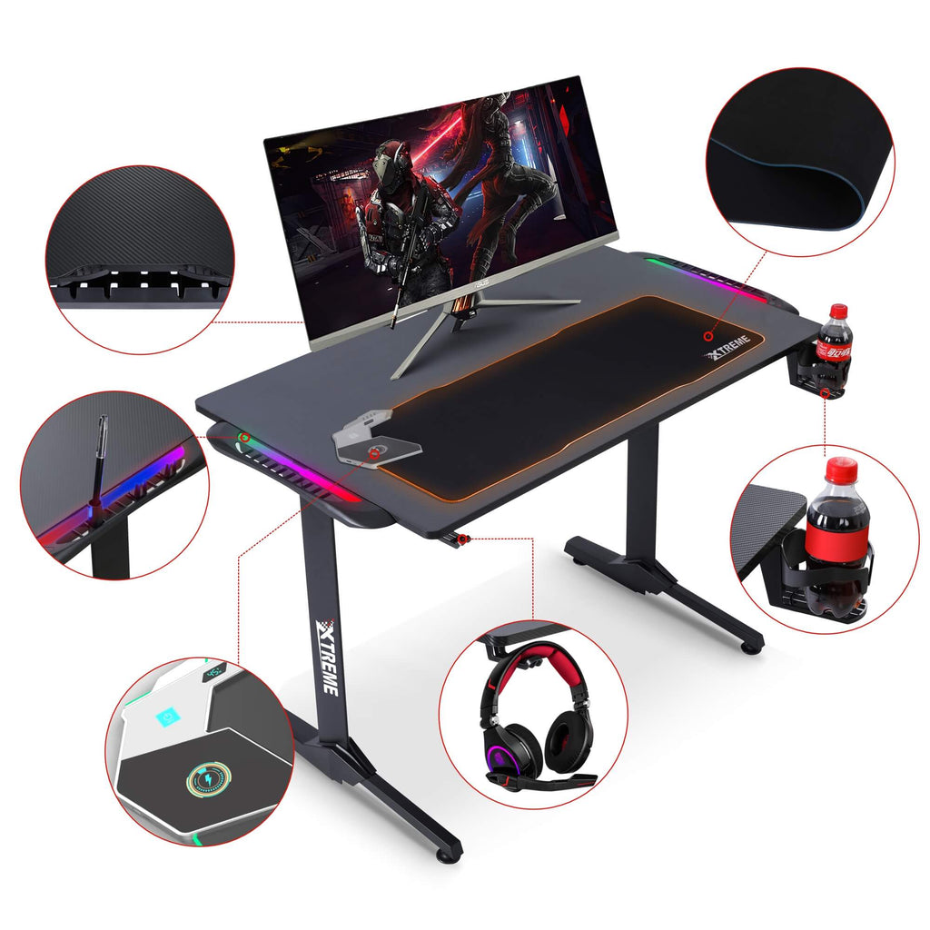 Olsen & Smith Xtreme 43" Premium Carbon Fibre Effect Gaming Desk with ...